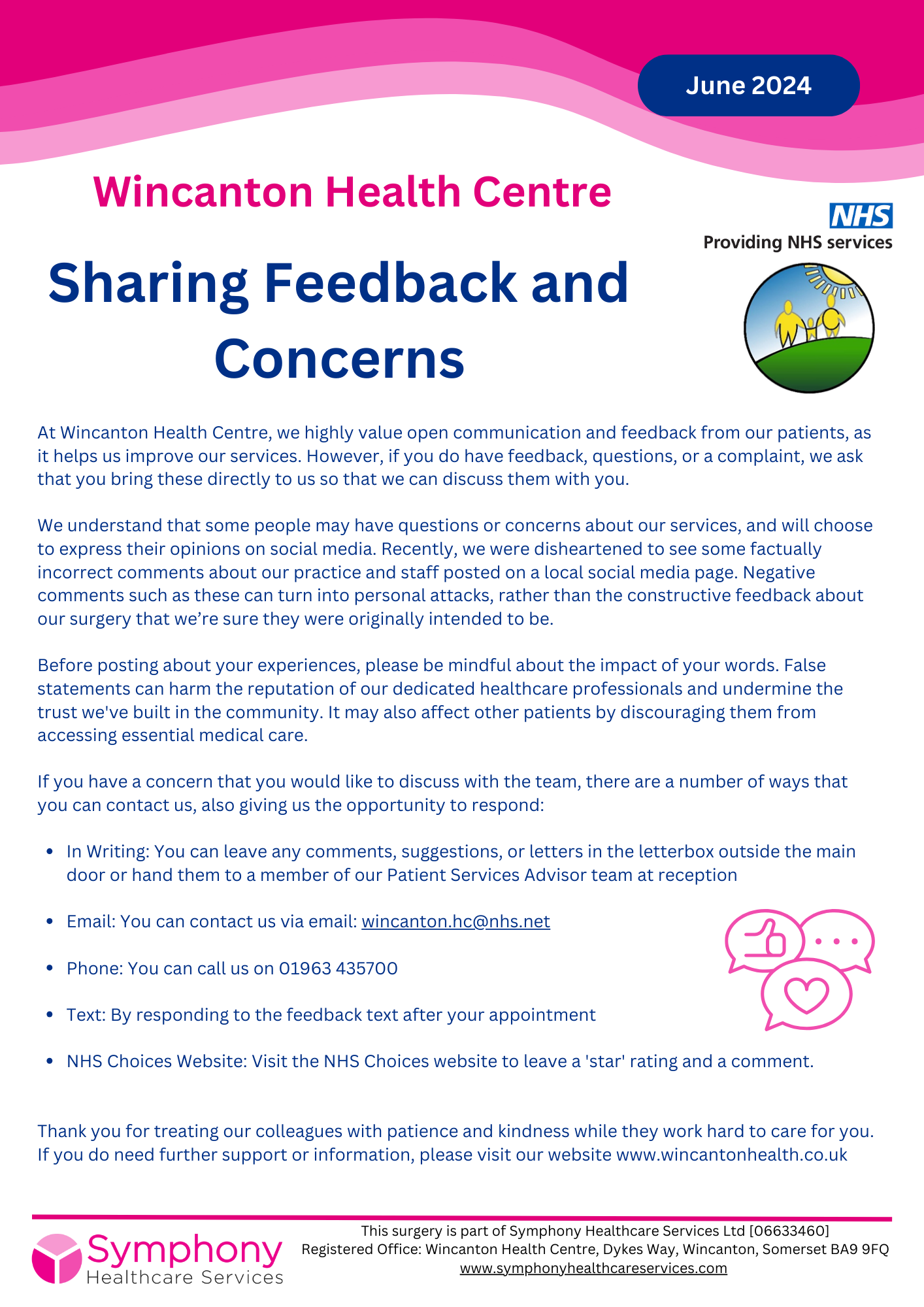 Sharing Feedback and Concerns - Wincanton Health Centre